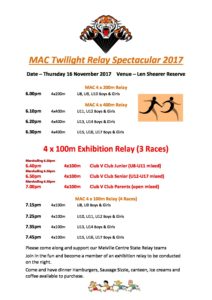 MAC Twilight Relay Flyer - Melville Roar Athletics Club